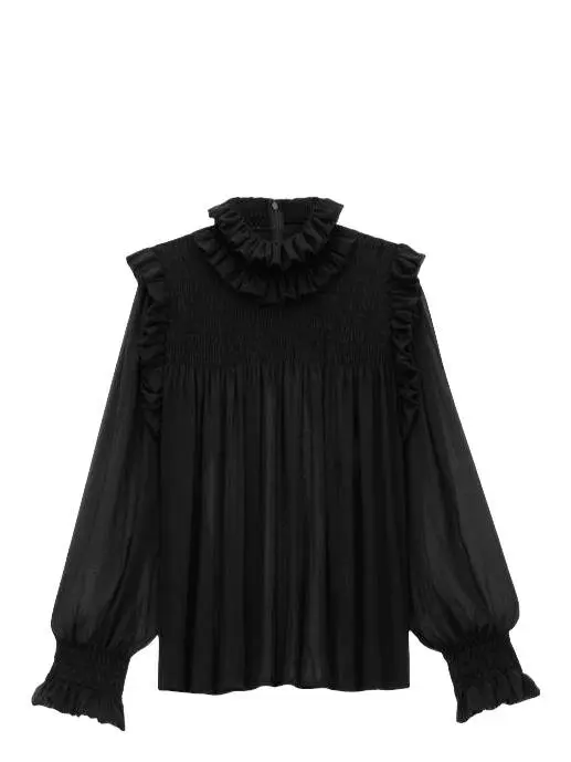 Saint Laurent Ruffled Silk Blouse - Black