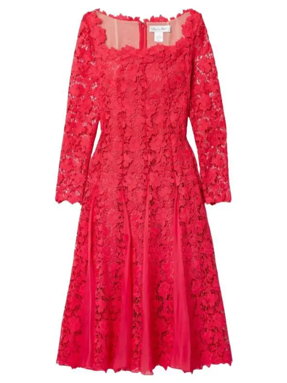 Oscar De La Renta Lace Mid-length Dress - Red