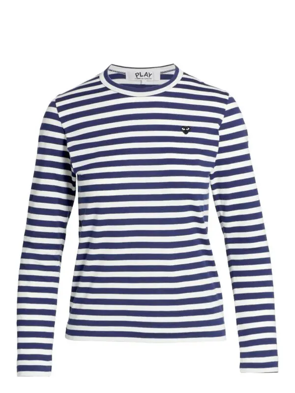 Play Comme Des Garcon Striped Long Sleeve T-shirt With Love Decal - Navy White