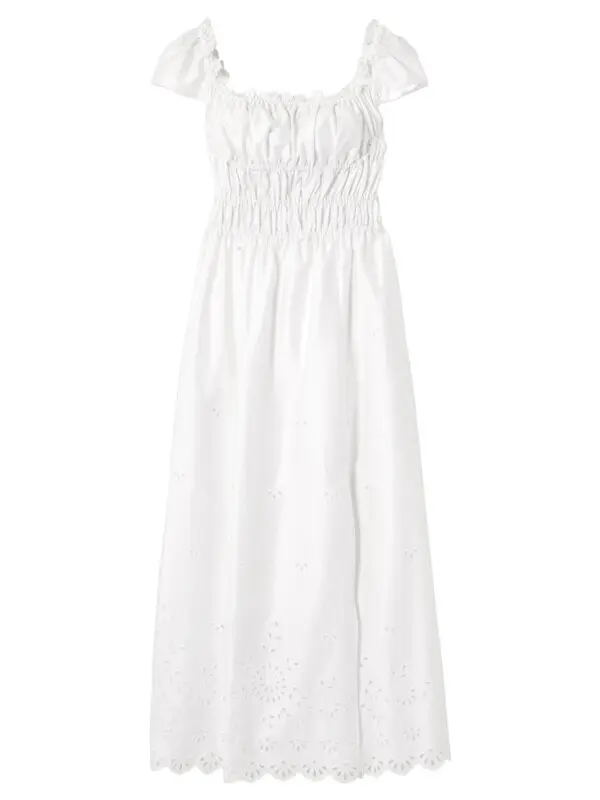 Altuzarra Lily Smocked Broderie Anglaise Cotton-blend Poplin Midi Dress - White