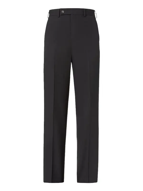 Fendi Tailored Straight-leg Trousers With Micro Ff Logo Detail - Black