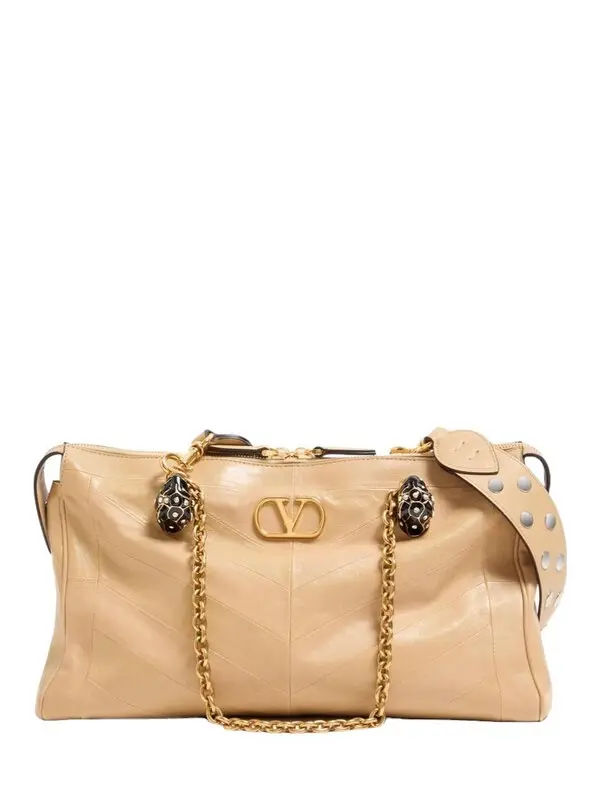 Valentino Garavani Panthea Chevron Patterned Shoulder Bag With Vlogo Signature - Nude