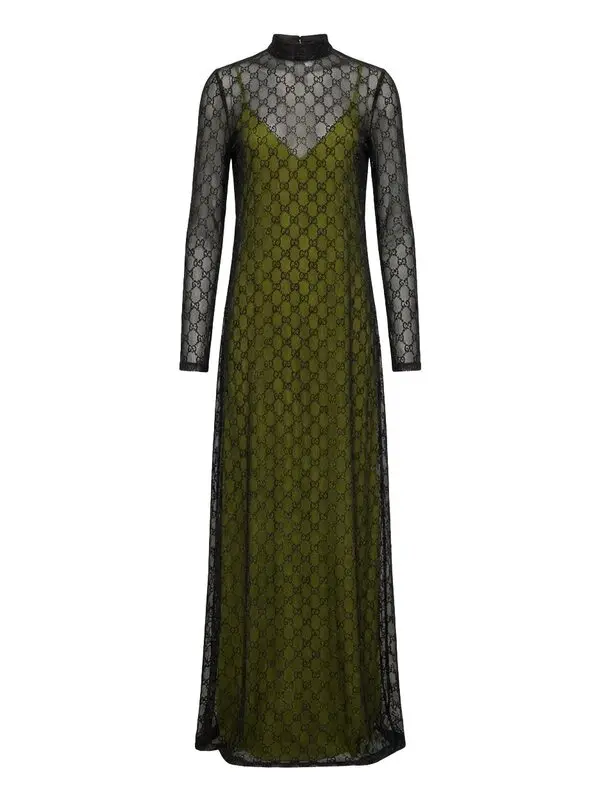 Gucci Georgette Crystal Embellished Dress - Black
