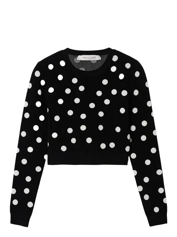 Carolina Herrera Polka Dot Knit Cropped Sweater - Black