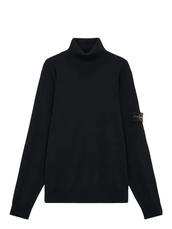 Stone Island Turtleneck Sweater With Ribbed Details - Black