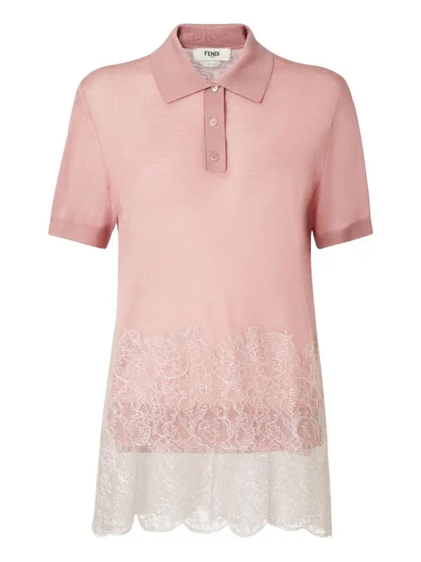 Fendi Short-sleeved Polo Shirt With Lace Inlays - Pink