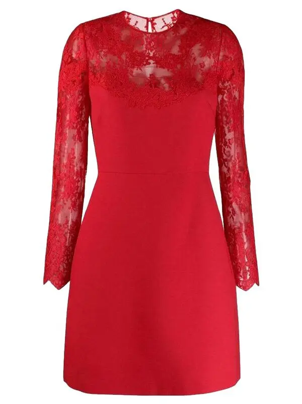 Valentino Garavani Lace Illusion-neck Dress - Red