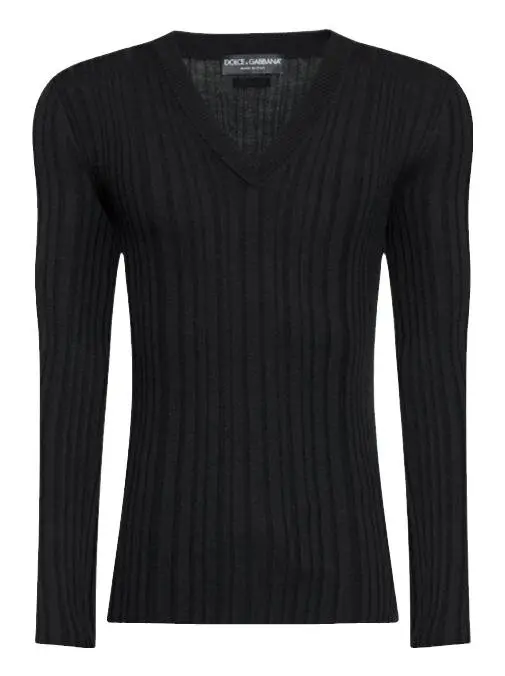 Dolce & Gabbana V-neck Ribbed Knit Jumper - Black