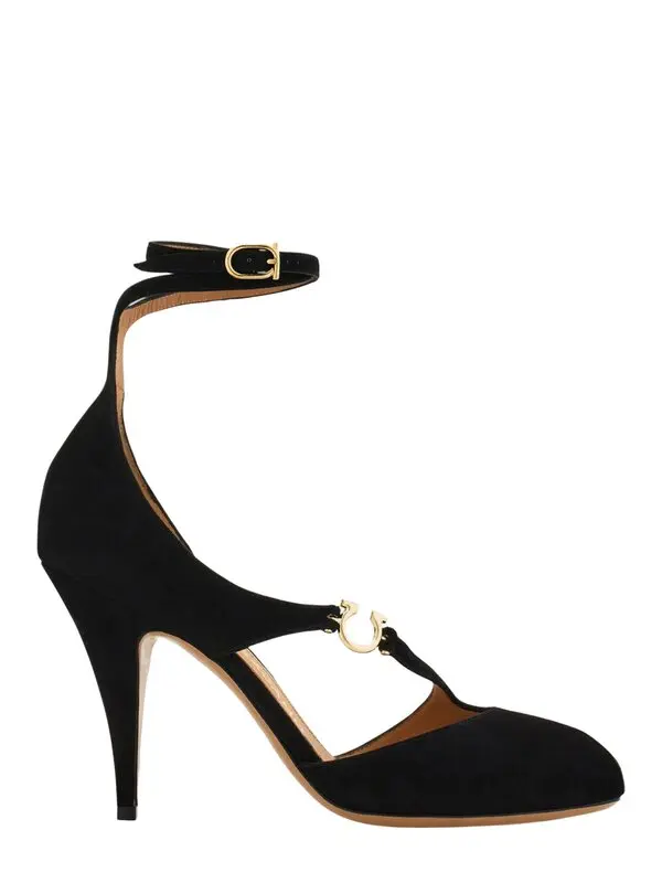FERRAGAMO Peep-toe Pumps With Gancini Detail - Black