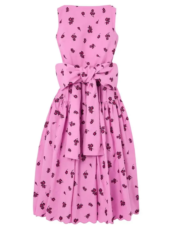 Erdem Embroidered Tie-detailed Tiered Dress - Pink