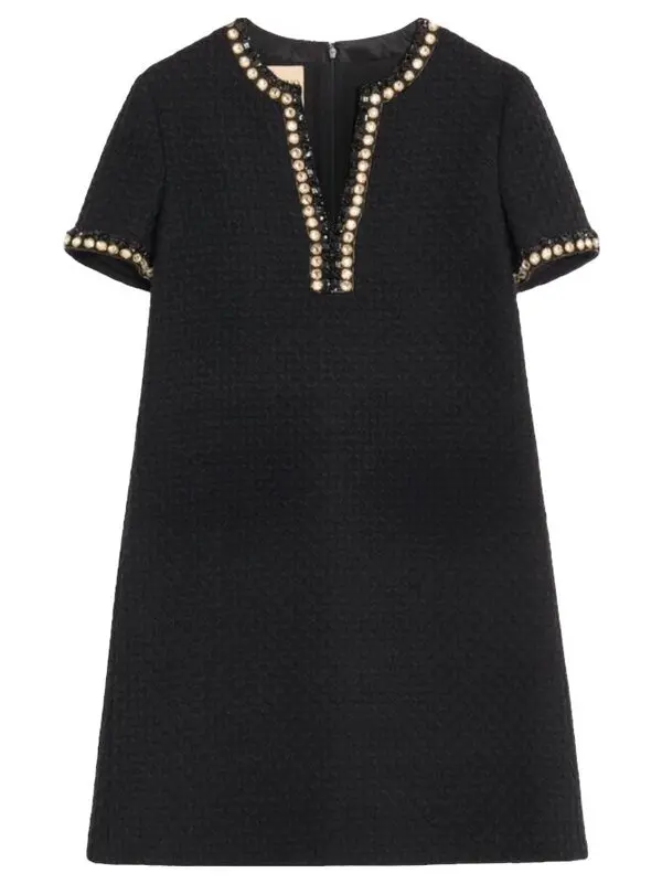 Valentino Garavani Embroidered Canestrello Tweed Mini Dress - Black