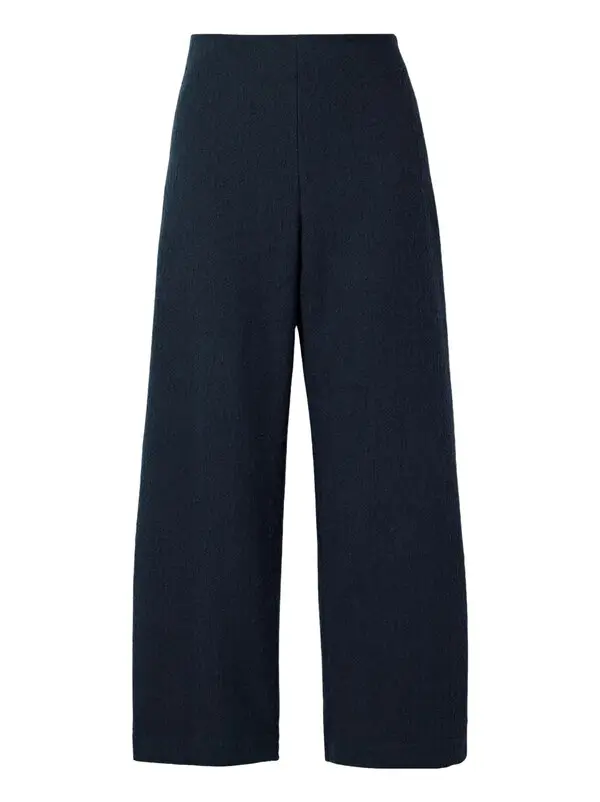 Oscar De La Renta Navy Bouclé-tweed Straight-leg Trousers - Black