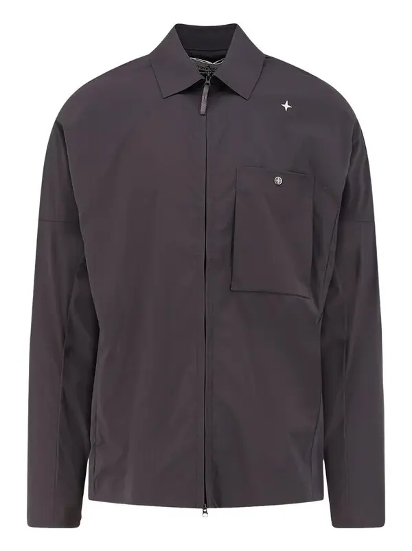 Stone Island Logo Embroidered Zipped Shirt - Charcoal-grey