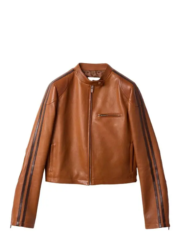 Miu Miu Nappa Leather Moto Jacket - Brandy