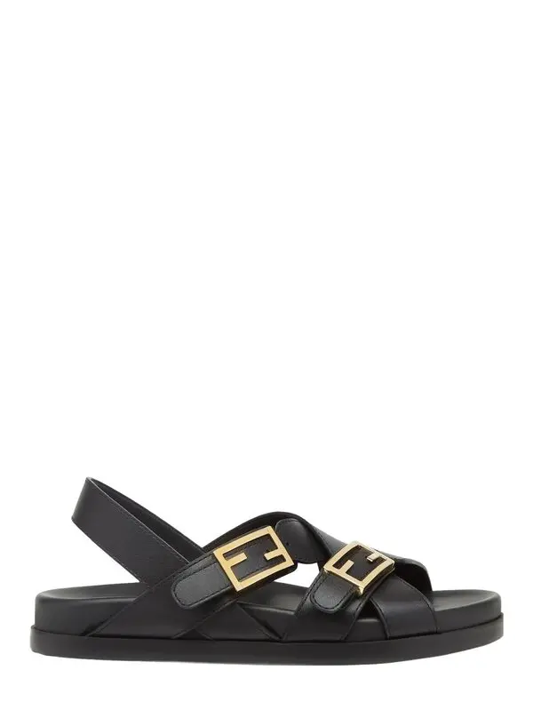 Fendi Ff Baguette Cross-over Slides - Black