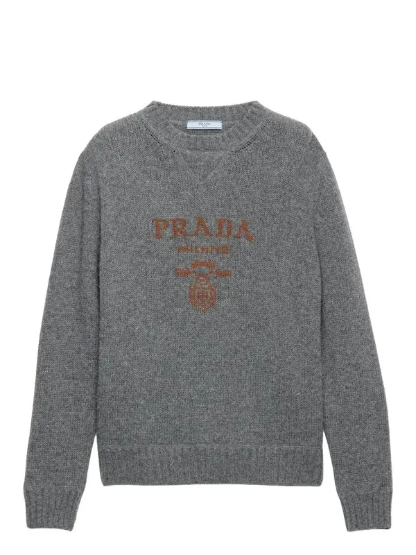 Prada Logo Intarsia Crewneck Jumper - Slate Ash