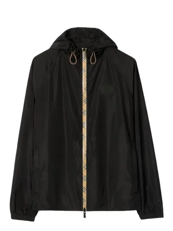 Burberry Zipped Hooded Bomber Jacket With Logo Patch - Black