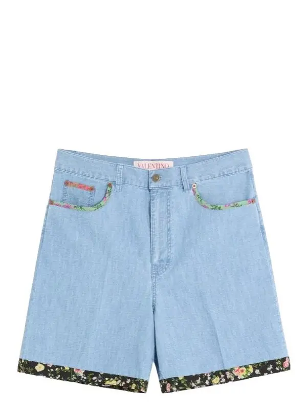 Valentino Garavani Floral Trim Denim Shorts - Blue