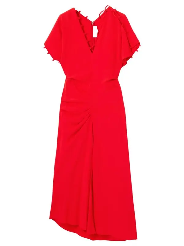 Victoria Beckham V-neck Crepe Dress With Slit Sleeves And Piping Detail - Kayanhong