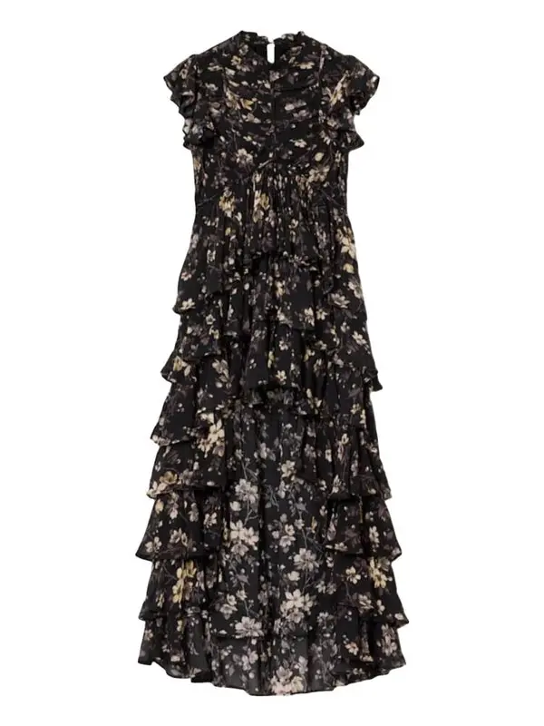 ALLSAINTS Shaela Floral Frill Maxi Dress - Vine Black