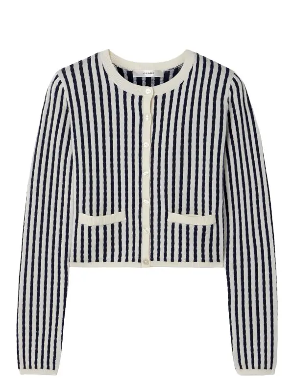FRAME Cable Knit Cardigan With Striped Pattern - White