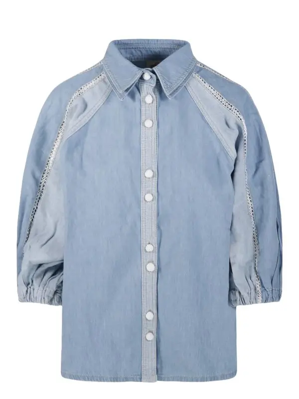 Farm Rio Lace Panelled Shirt - Blue