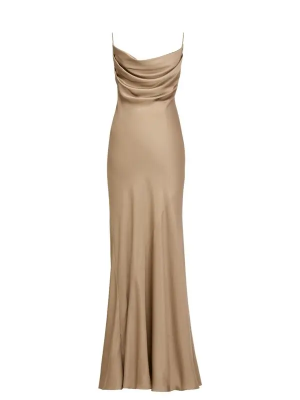 Saint Laurent Backless Cowl Maxi Dress - Nude