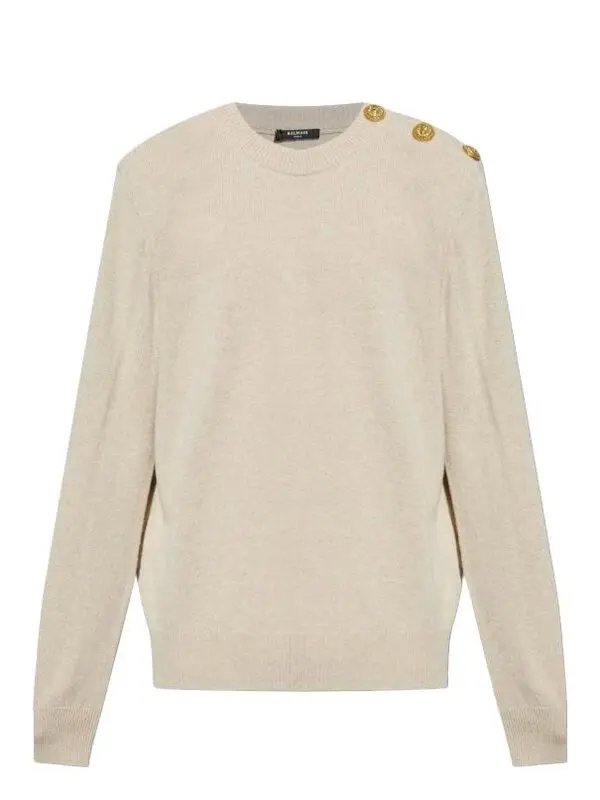 Balmain Relaxed Fit Knit Jumper With Button Detailing - Beige