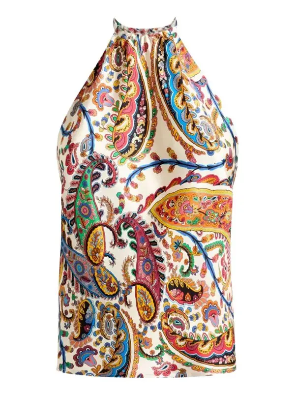 Etro Paisley Bandana Bow Silk Top - Multicolor