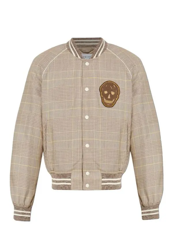 Alexander McQueen Checked Bomber Jacket With Skull Patch - Beige