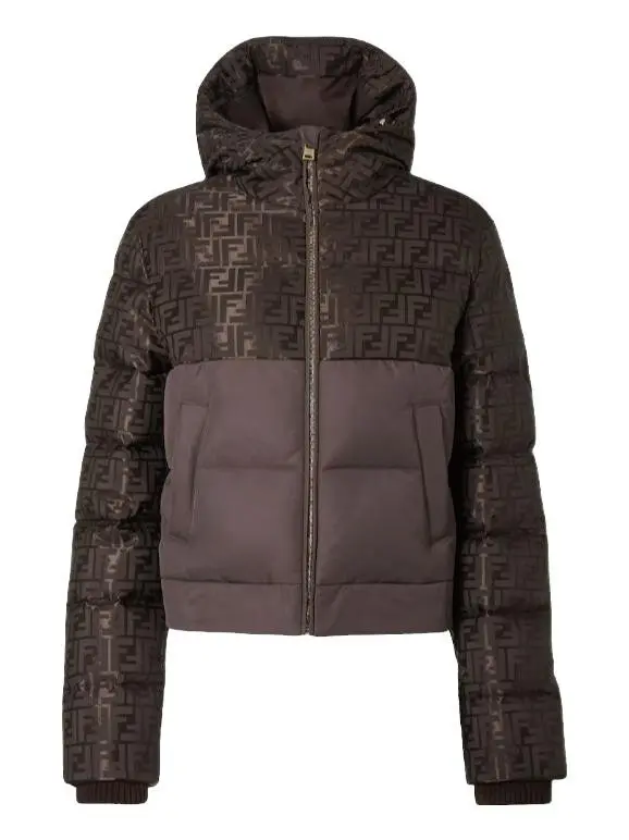 Fendi Ff Jacquard Padded Hooded Jacket - Brown
