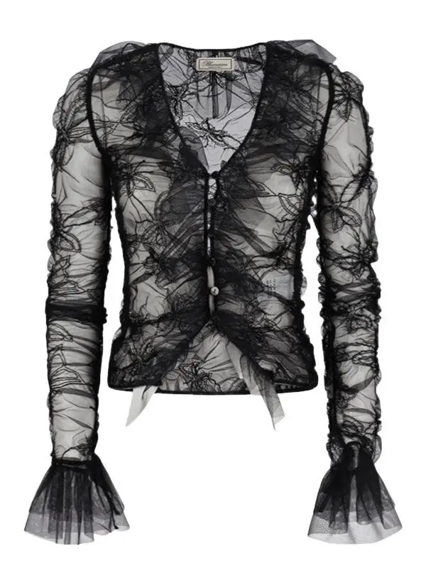 Blumarine Ruffled Lace Blouse - Black
