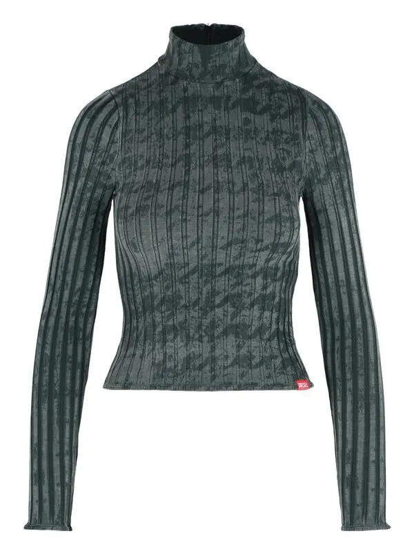 DIESEL® Ribbed High-neck Top With Contrast Print - Black