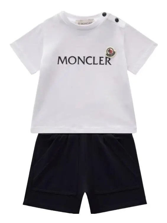 Moncler Logo Cotton T-shirt And Shorts Set - Optical White