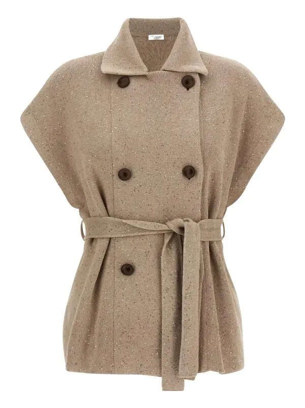 Brunello Cucinelli Sequin Embellished Double-breasted Coat - Beige