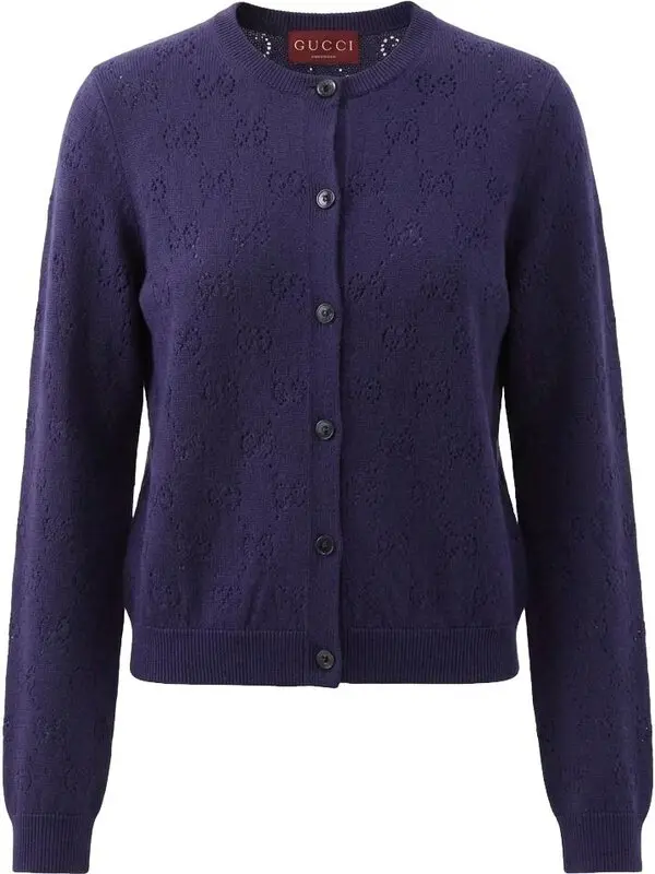 Gucci Gg Pointelle Cotton Silk Cardigan - Purple