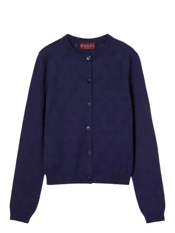 Gucci Gg Pointelle Cotton Silk Cardigan - Blue