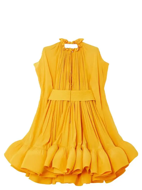 LANVIN Cape-effect Belted Charmeuse Mini Dress - Yellow