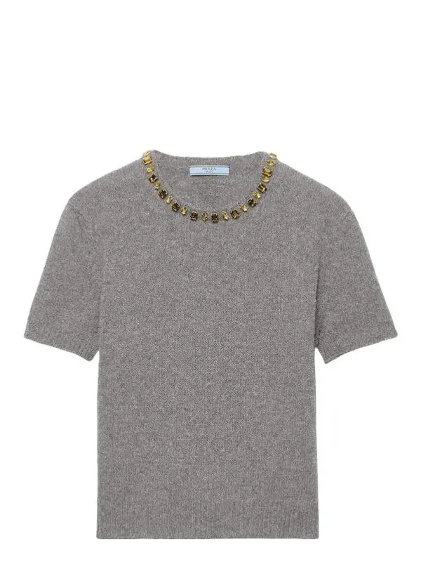 Prada Embellished Short Sleeve Jumper - Grey