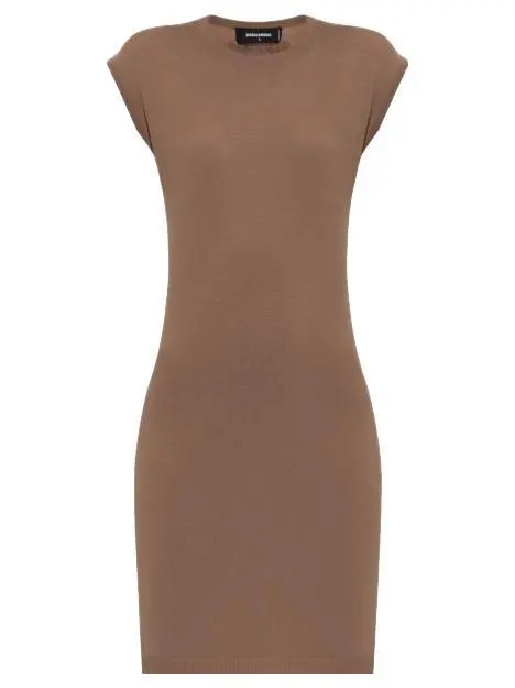 Dsquared2 Sleeveless Knitted Dress With Logo Embroidery - Brown