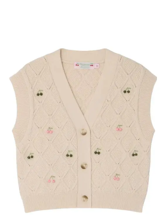 Bonpoint V-neck Sleeveless Knit Cardigan - Nude