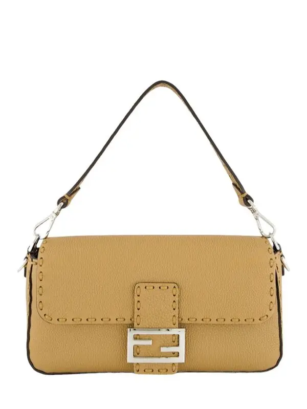 Fendi Ff Plaque Foldover-top Shoulder Bag - Brown