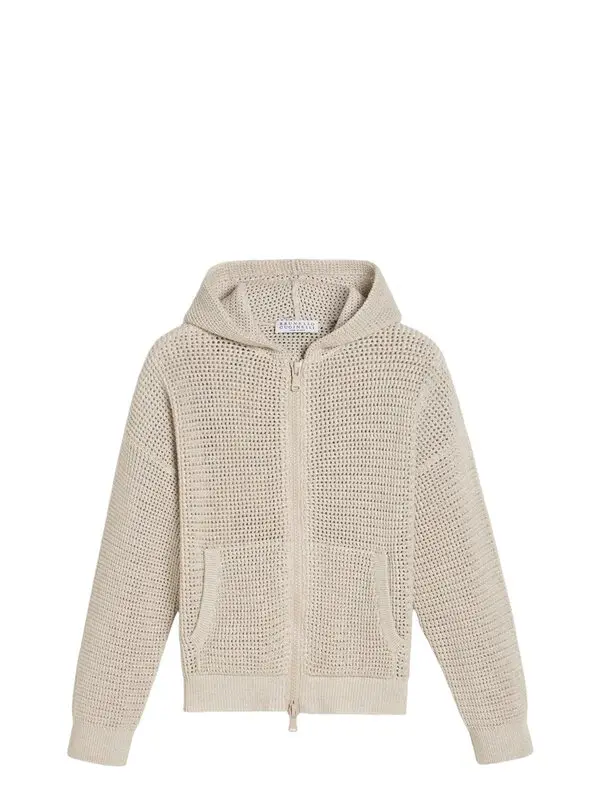 Brunello Cucinelli Ribbed Knit Zip Hoodie - Nude