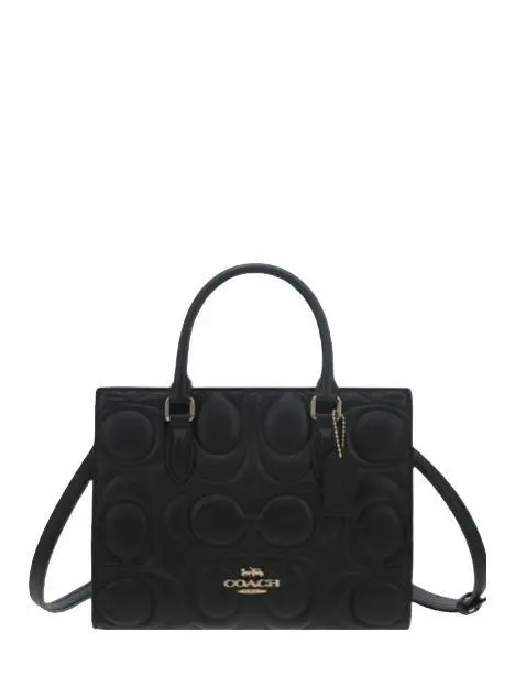 COACH Embossed Monogram Top Handle Shoulder Bag - Black