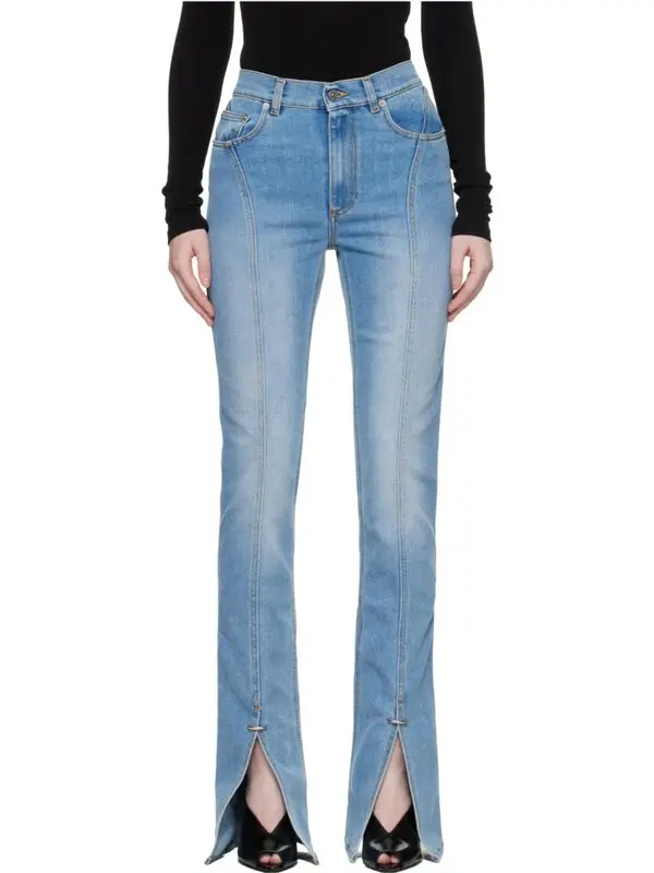 MUGLER Split-hem Seam-detail Jeans - Blue