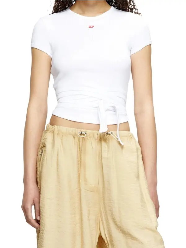 DIESEL® D Logo Embroidered Wrap T-shirt - White