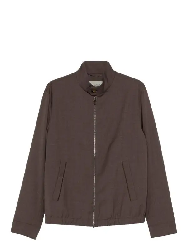 Canali Long Sleeve Zip-up Jacket - Brown