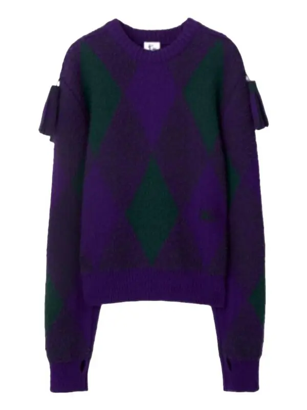 Burberry Diamond-pattern Crewneck Knitted Jumper With Tassel Shoulder Detail - Black