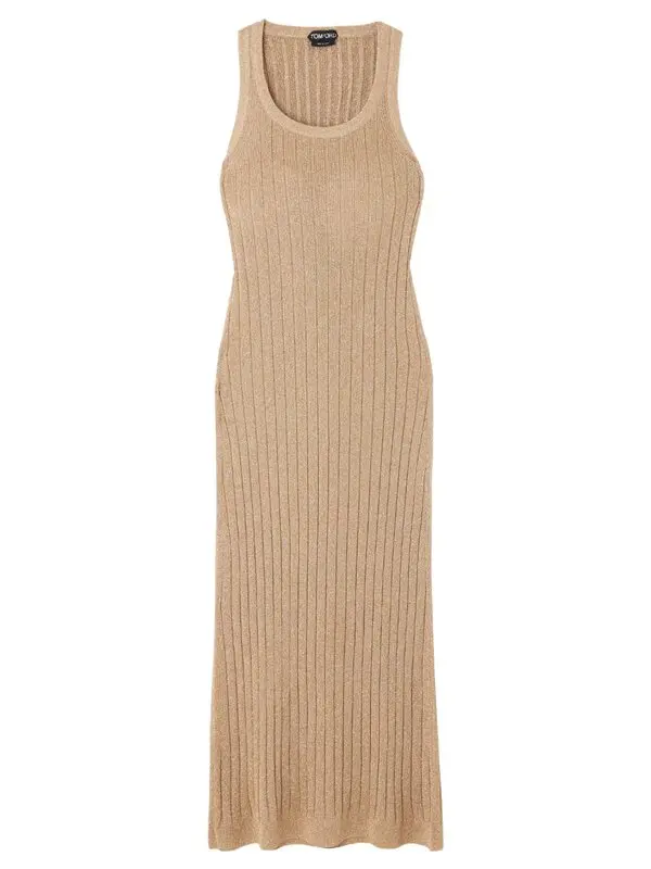 TOM FORD Metallic Ribbed Midi Dress - Beige
