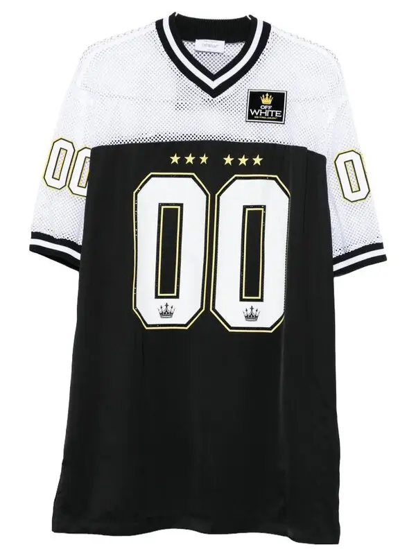 Off-White V-neck Short-sleeved Mesh Dress - Black